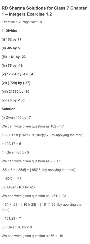 RD Sharma Class 7 Maths Chapter 1 – Integers Exercise 1.2 - RD Sharma ...