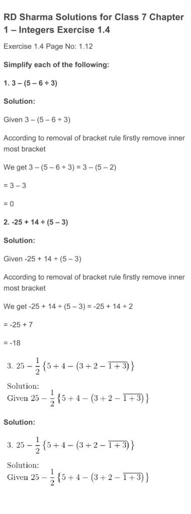 RD Sharma Class 7 Maths Chapter 1 – Integers Exercise 1.4 - RD Sharma ...