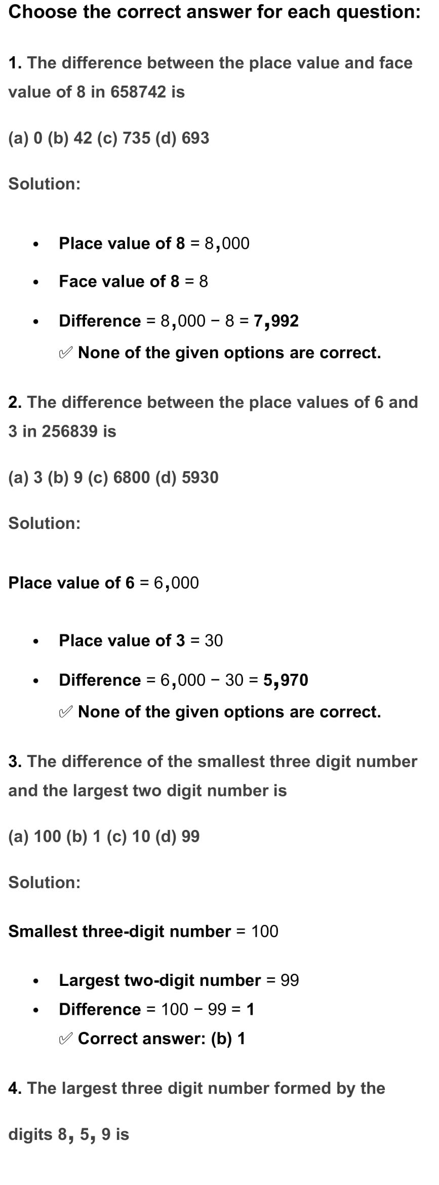 RD Sharma Class 6 Maths Chapter 1 Knowing Our Numbers Objective Type ...