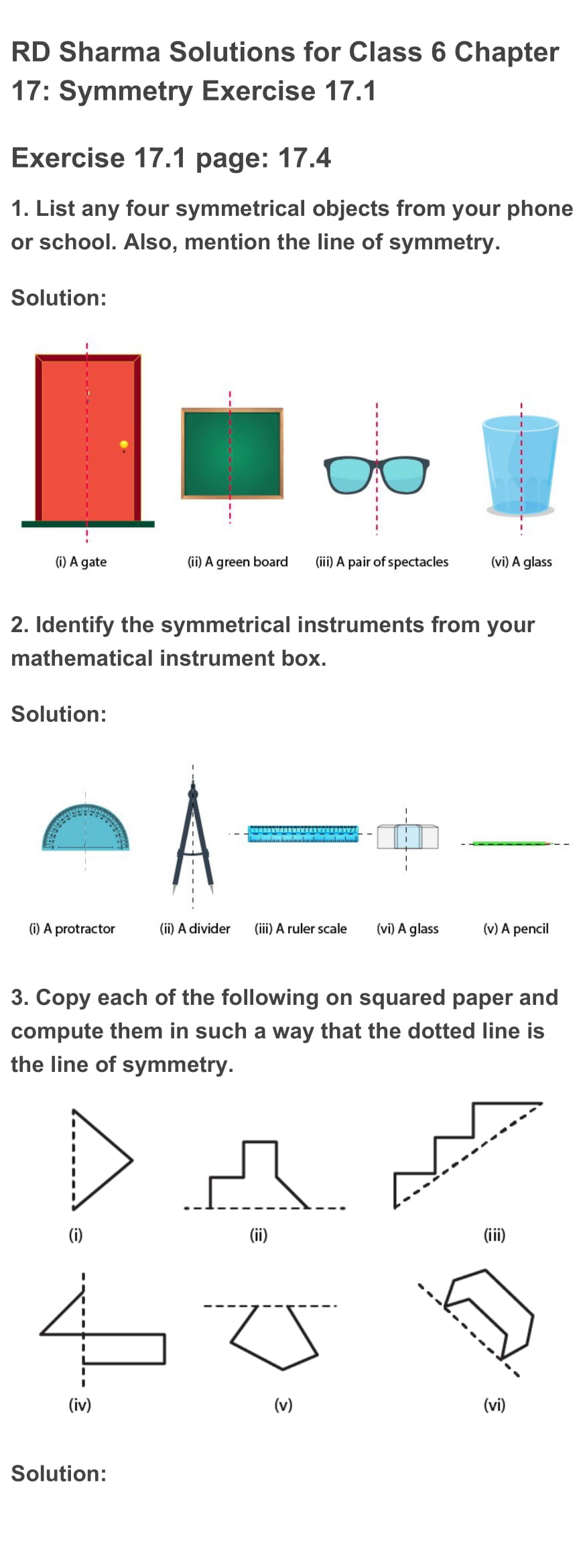 RD Sharma Class 6 Maths Chapter 17 Symmetry Exercise 17.1 Solutions - RD Sharma Solutions