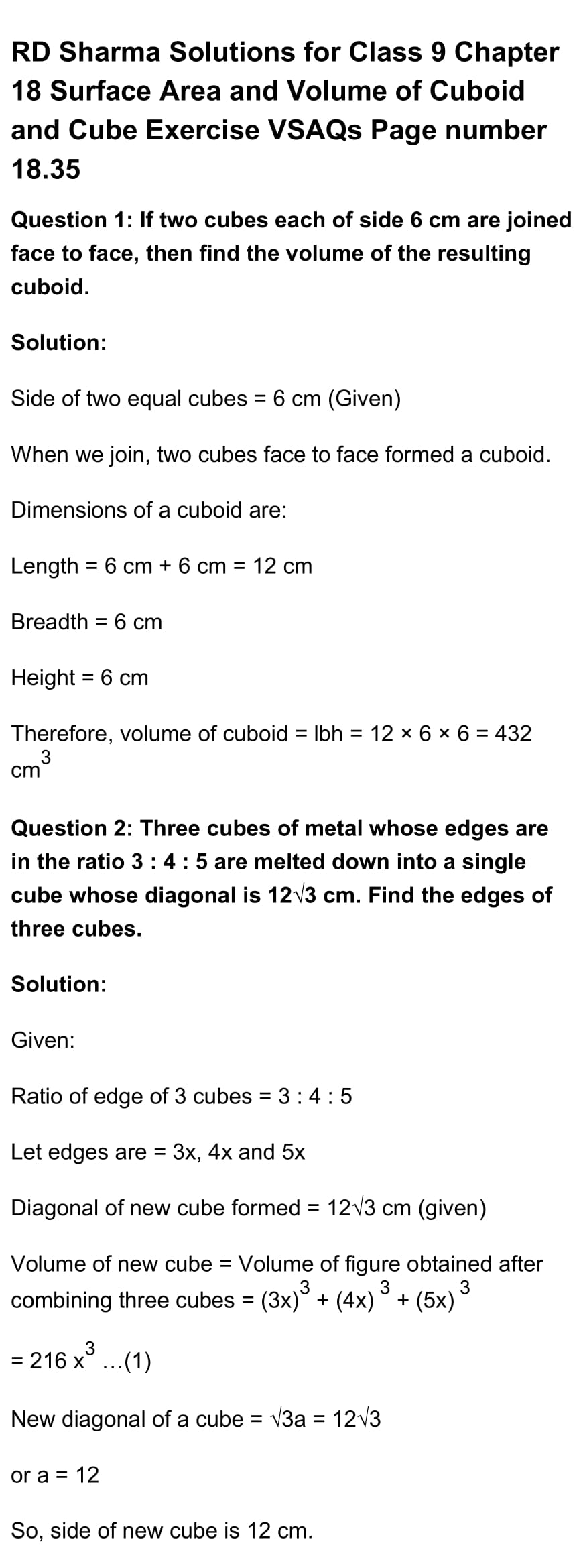 RD Sharma Solutions Class 9 Maths Chapter 18 VSAQs Solutions