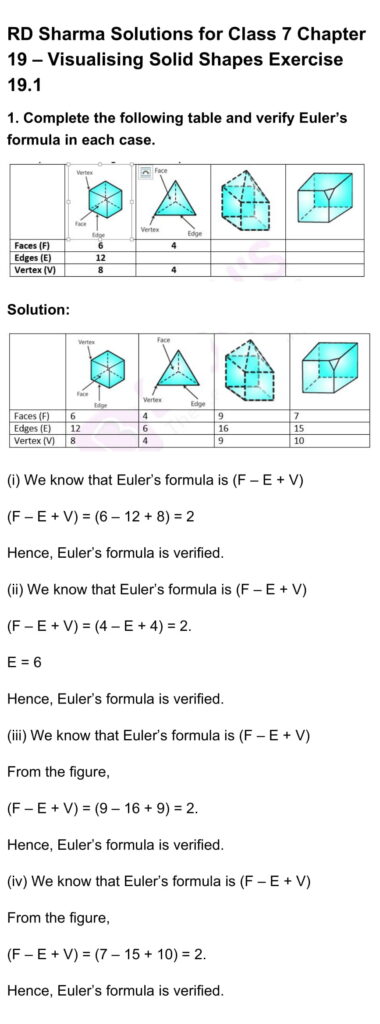 RD Sharma Class 7 Maths Chapter 19 – Visualising Solid Shapes Exercise ...