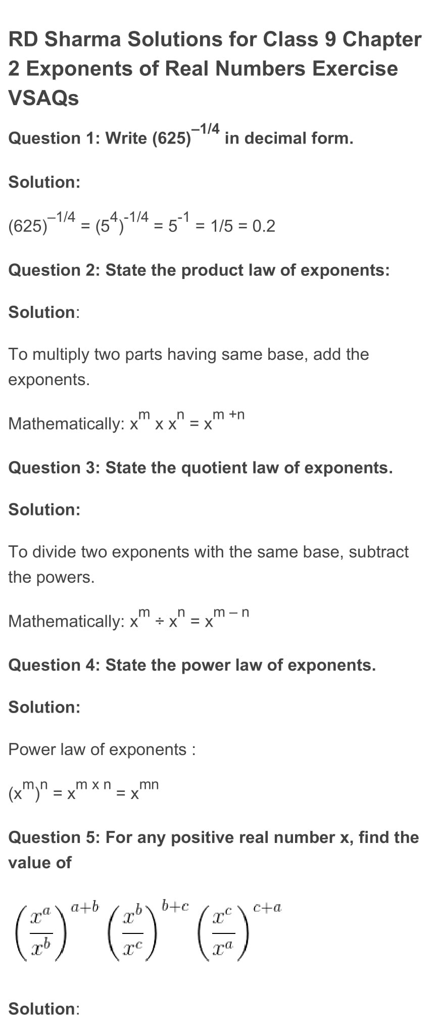 RD Sharma Solutions Class 9 Maths Chapter 2 VSAQs Solutions - RD Sharma Solutions