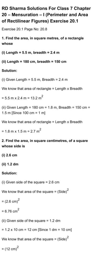 RD Sharma Class 7 Maths Chapter 20 – Mensuration – I (Perimeter and ...