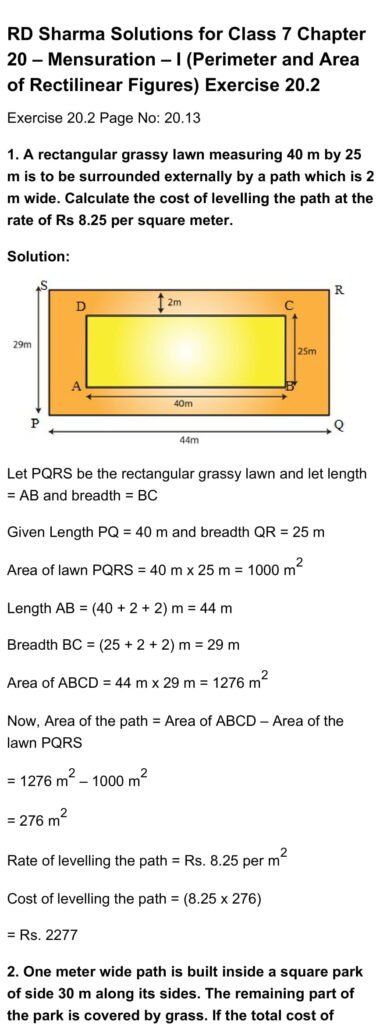 RD Sharma Class 7 Maths Chapter 20 – Mensuration – I (Perimeter and ...