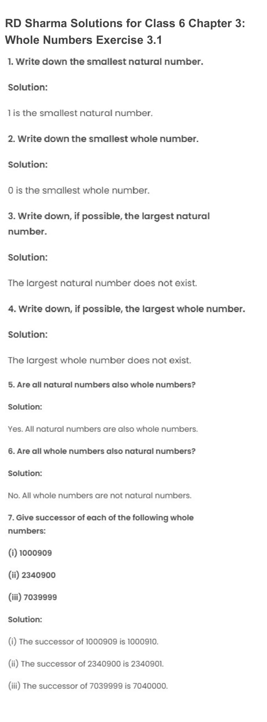 RD Sharma Class 6 Maths Chapter 3 Whole Numbers Exercise 3.1 Solutions ...