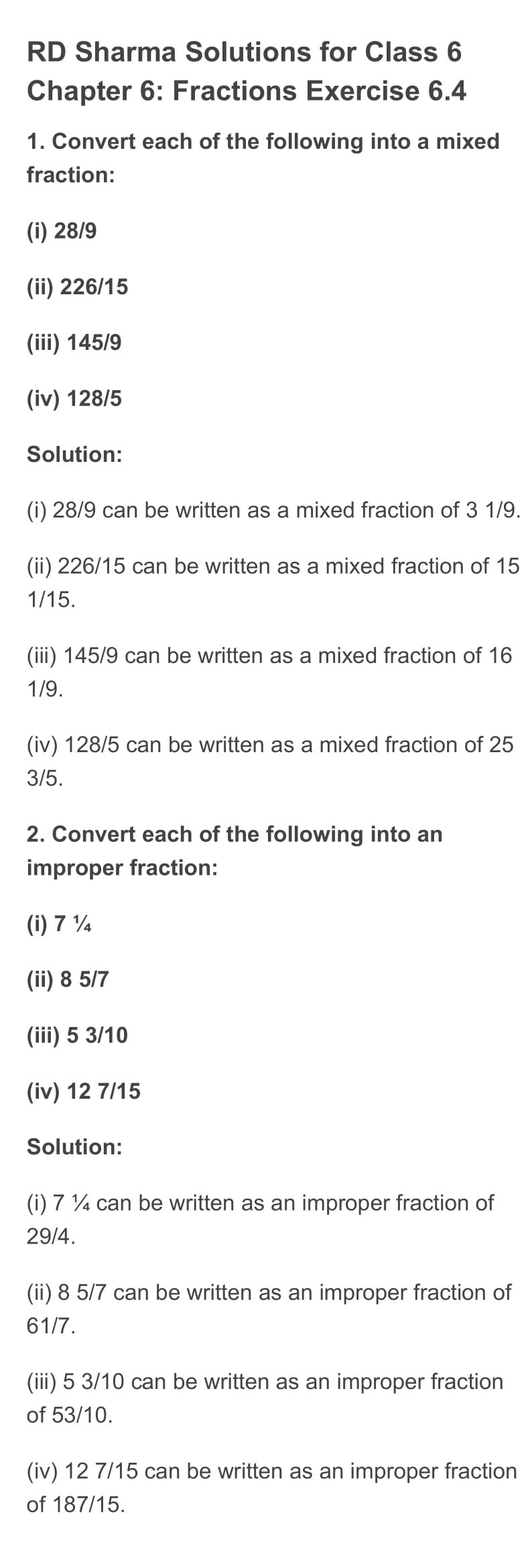 RD Sharma Class 6 Maths Chapter 6 Fractions Exercise 6.4 Solutions - RD ...