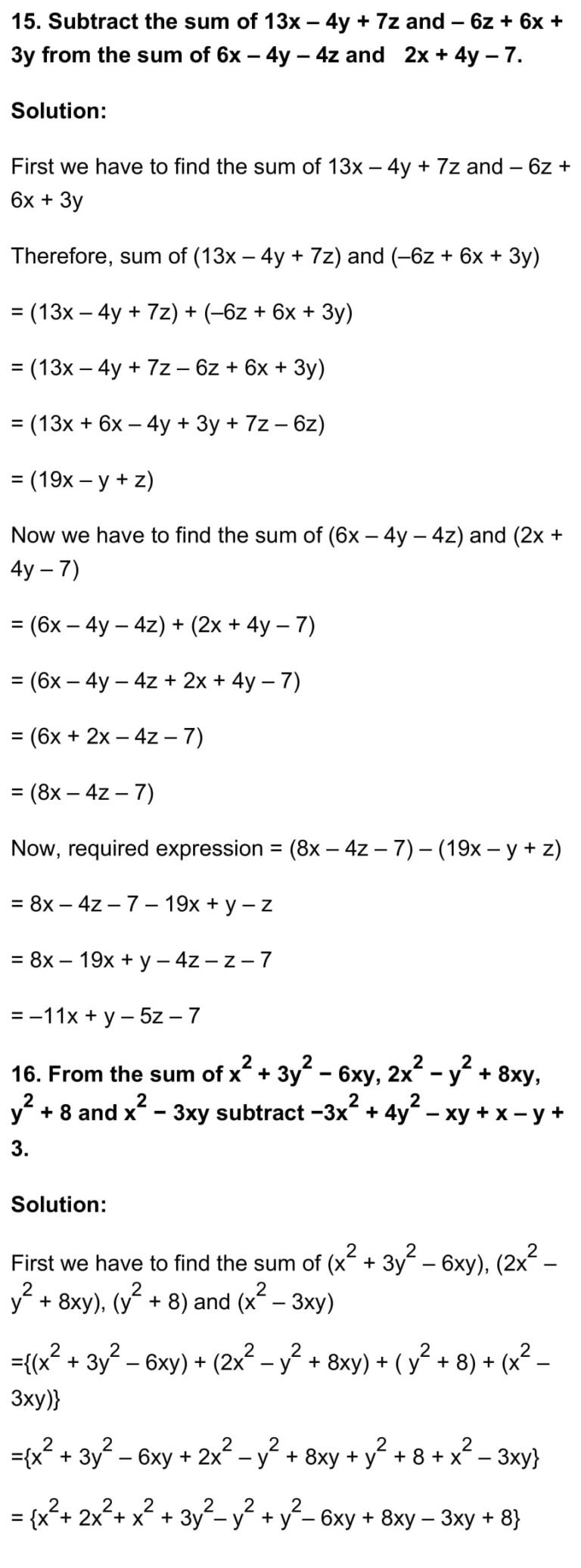 RD Sharma Class 7 Maths Chapter 7 Algebraic Expressions Exercise 7.2 ...