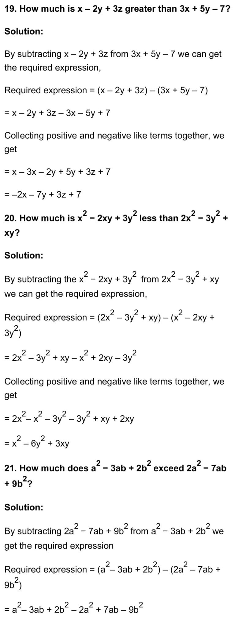 RD Sharma Class 7 Maths Chapter 7 Algebraic Expressions Exercise 7.2 ...