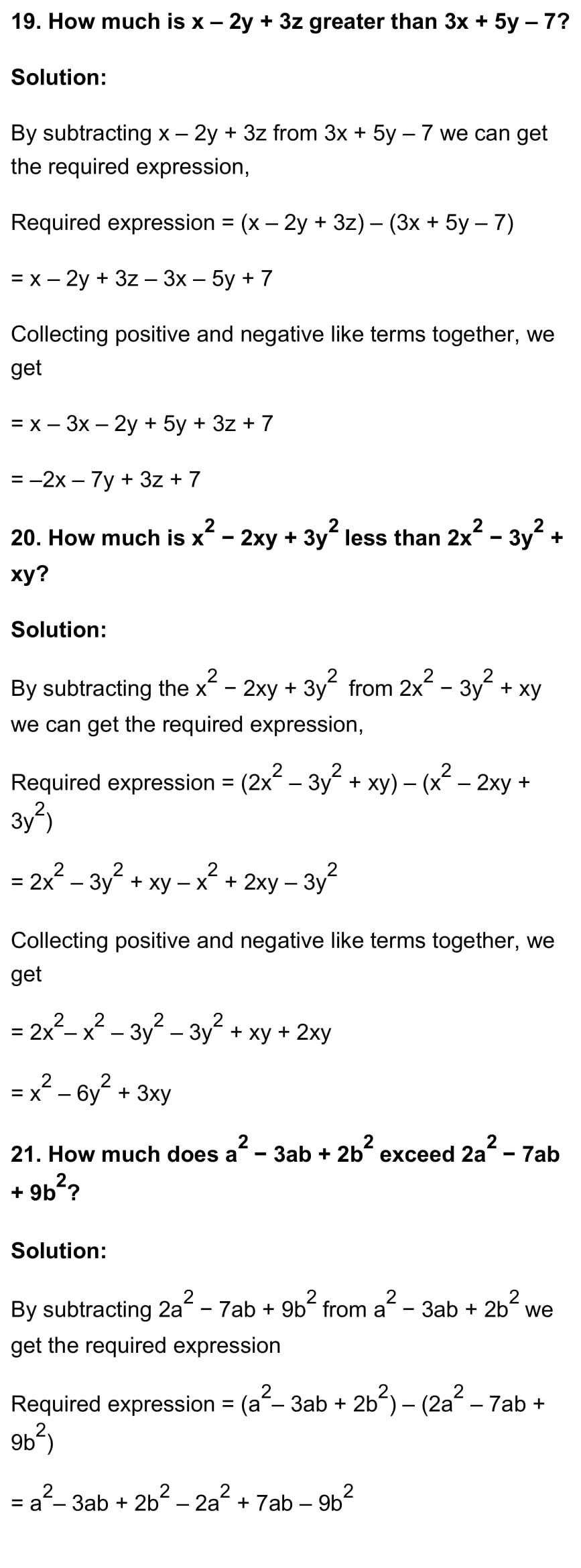 RD Sharma Class 7 Maths Chapter 7 Algebraic Expressions Exercise 7.2 ...
