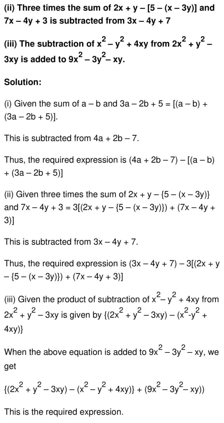 RD Sharma Class 7 Maths Chapter 7 – Algebraic Expressions Exercise 7.3 ...