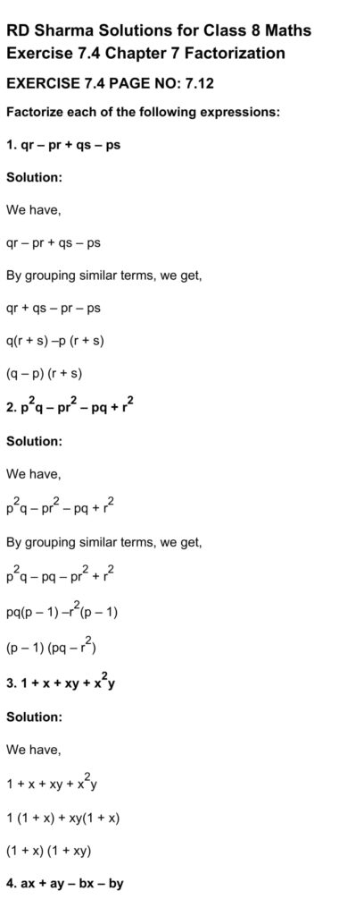 RD Sharma Chapter 7 – Factorisation Exercise 7.4 Solutions - RD Sharma ...