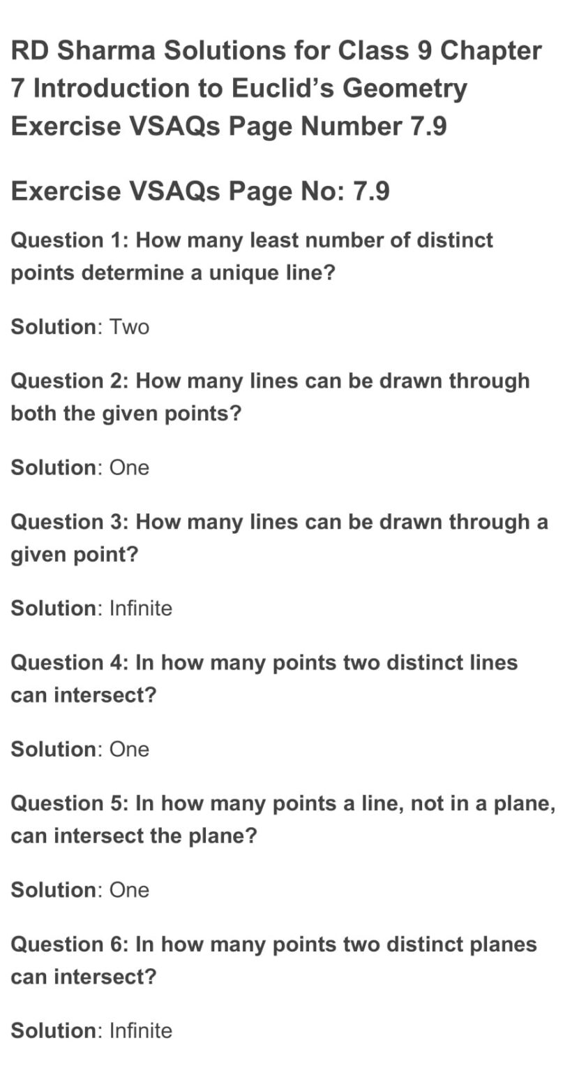 RD Sharma Solutions Class 9 Maths Chapter 7 VSAQs Solutions - RD Sharma Solutions