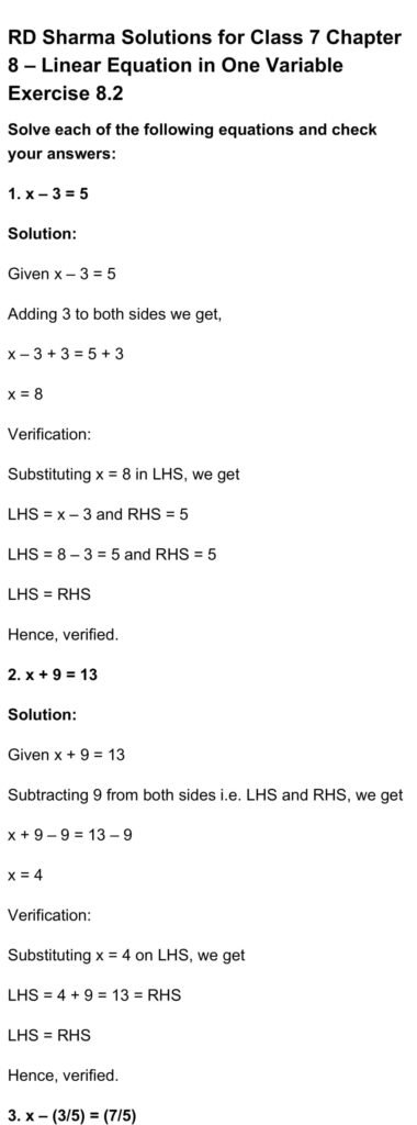 RD Sharma Class 7 Maths Chapter 8 – Linear Equations in One Variable ...