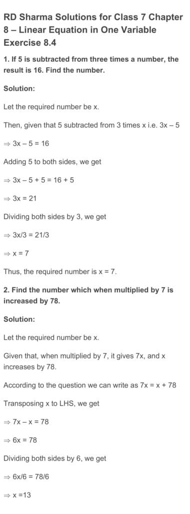 RD Sharma Class 7 Maths Chapter 8 – Linear Equations in One Variable ...