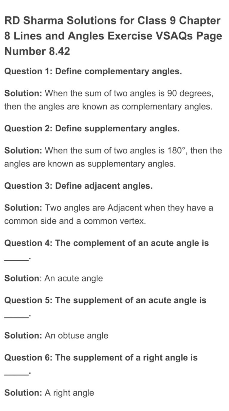 RD Sharma Solutions Class 9 Maths Chapter 8 VSAQs Solutions - RD Sharma ...