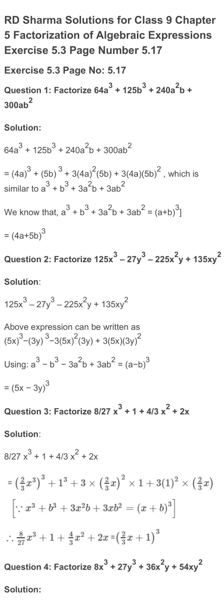 RD Sharma Solutions Class 9 Maths Exercise 5.3 Solutions - RD Sharma ...