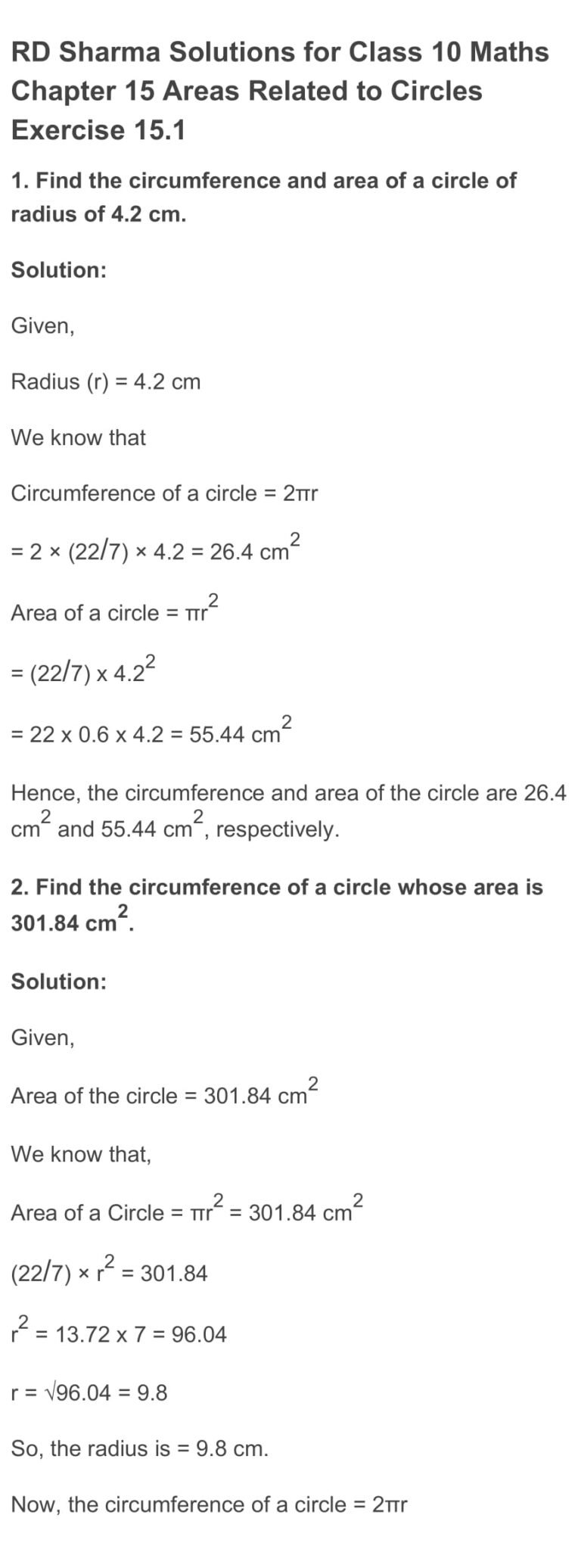 RD Sharma Class 10 Maths Exercise 15.1 Solutions - RD Sharma Solutions